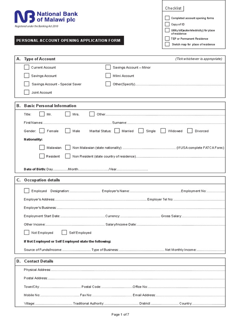Personal Account Opening - Application Form - New - PDF 2019 | PDF ...
