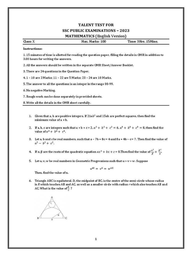 Talent Test For MATH | PDF | Circle | Numbers