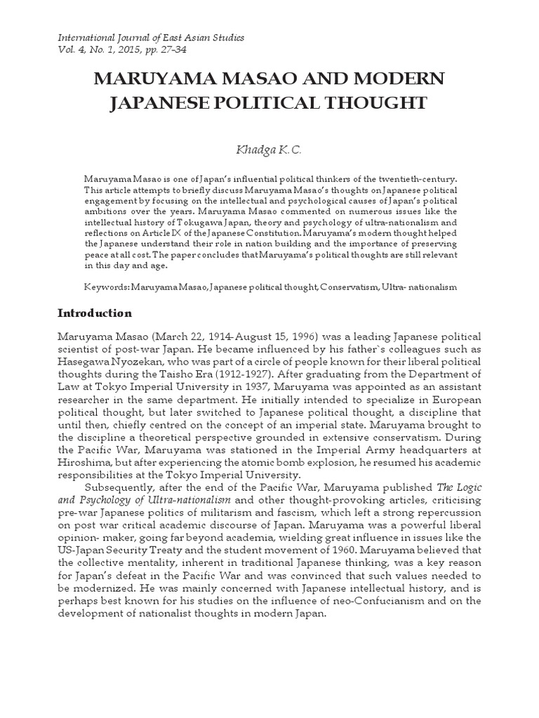 Maruyama Masao and Modern Japanese Political Thought | PDF