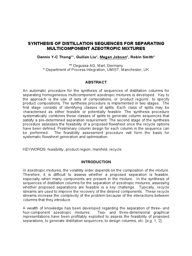 Distillation Sequences for Azeotropic Mixtures | PDF | Distillation ...
