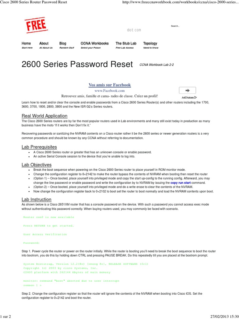 Cisco 2600 Series Router Password Reset | PDF | Booting | Cisco ...
