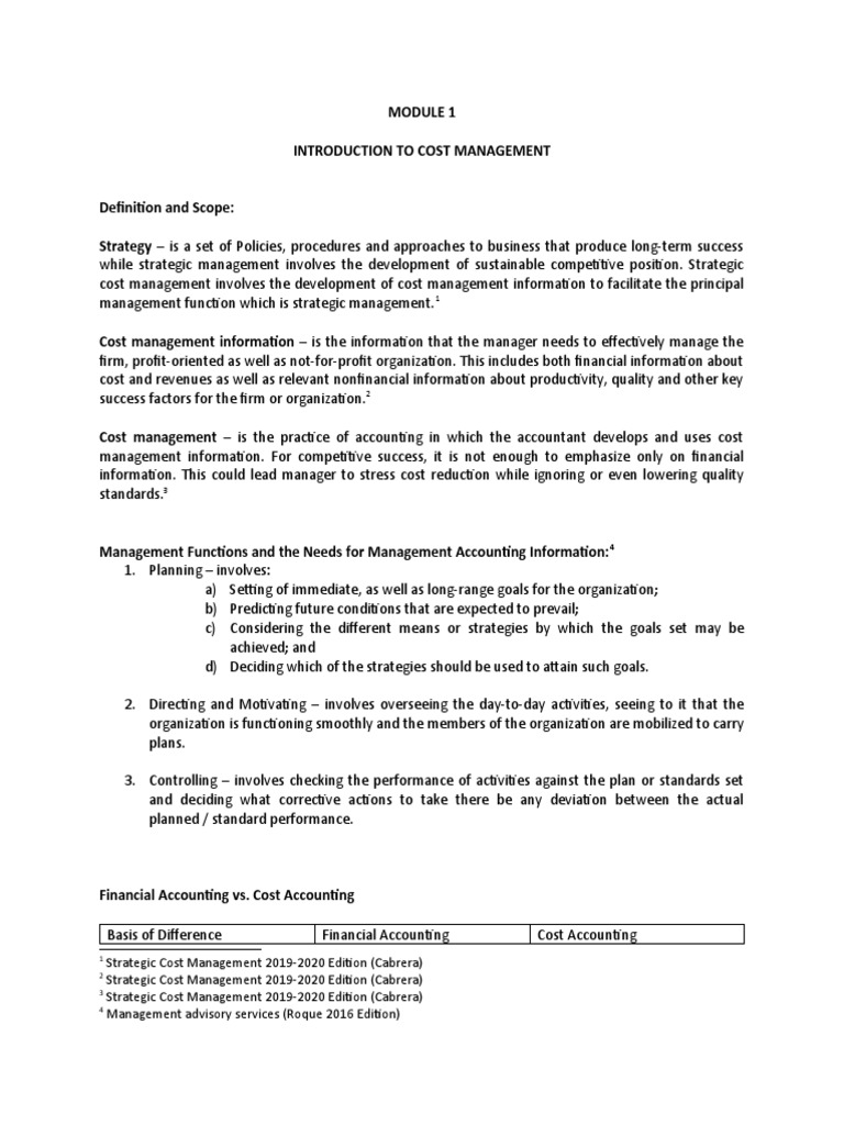 M1 Introduction To Cost Management | PDF | Internal Audit | Management ...