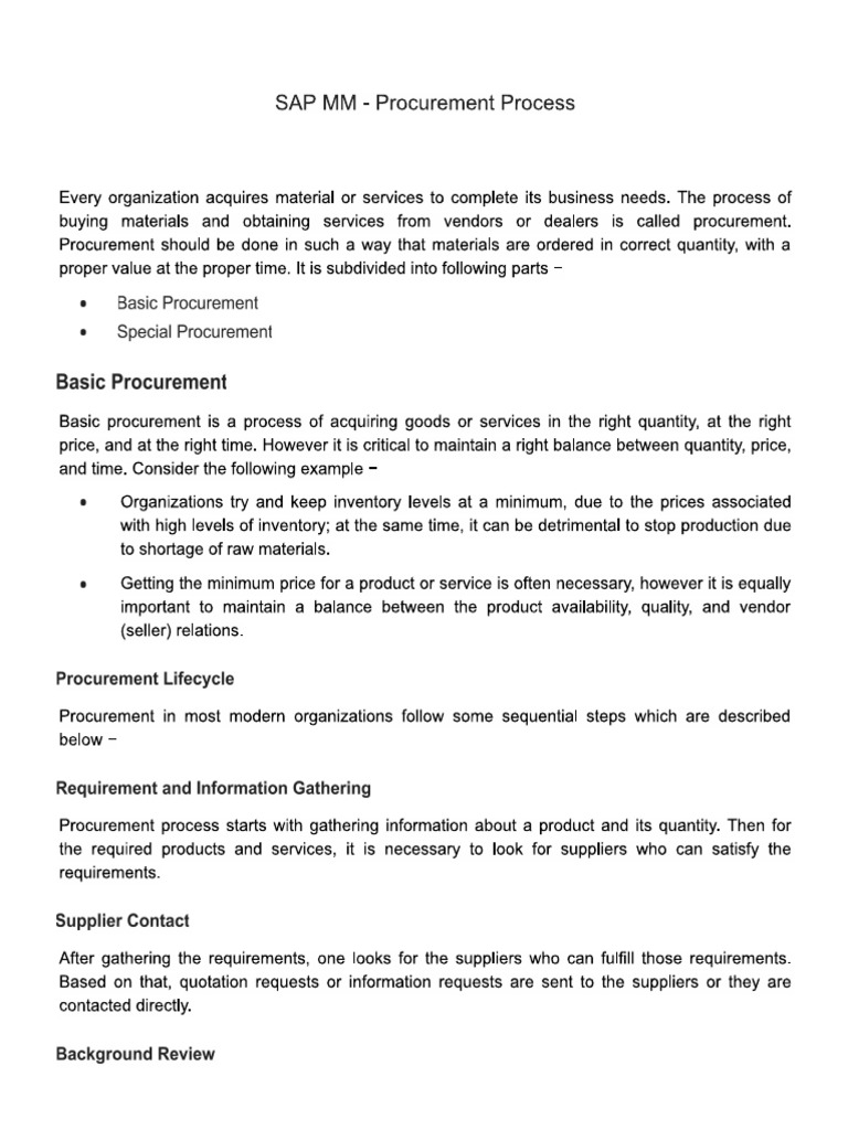 01 SAP MM - Procurement Process | PDF