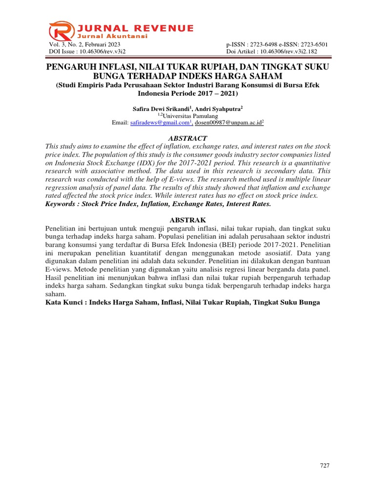 Pengaruh Inflasi, Nilai Tukar Rupiah, Dan Tingkat Suku Bunga Terhadap Indeks Harga Saham | PDF