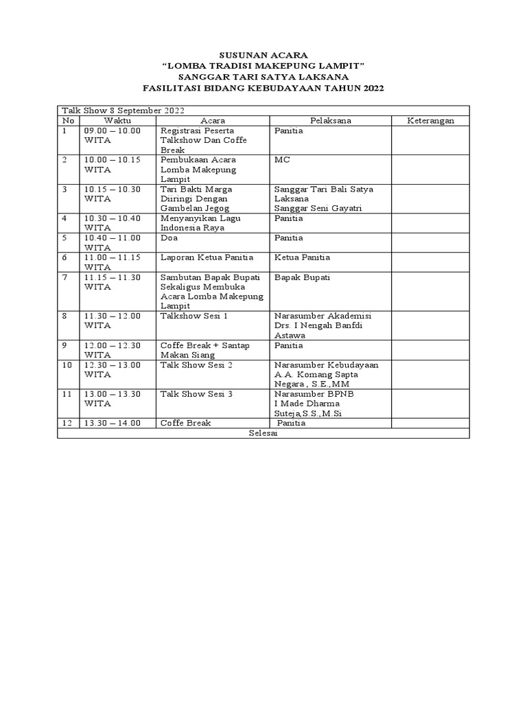 Susunan Acara (Rundown) | PDF