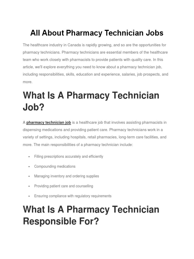 All About Pharmacy Technician Jobs | PDF | Pharmacy | Pharmacist