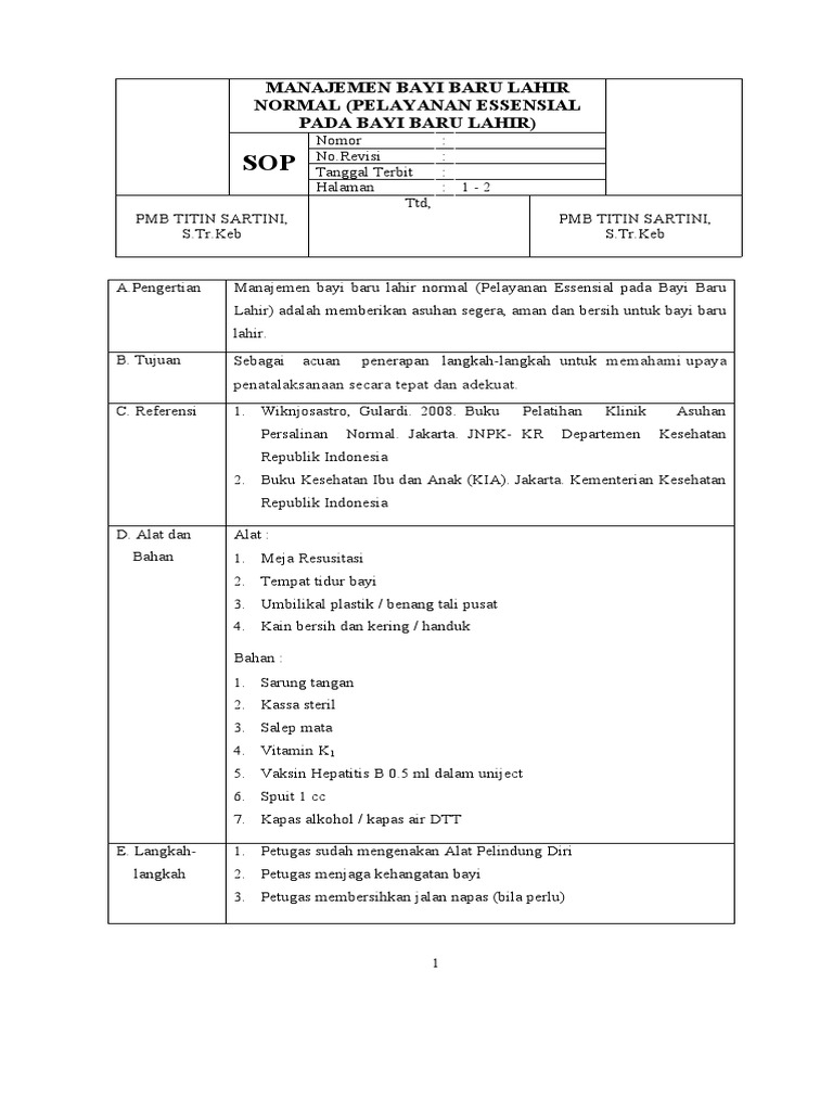 SOP Manajemen BBL Normal (Revisi) | PDF | Pengembangan Diri | Sains ...