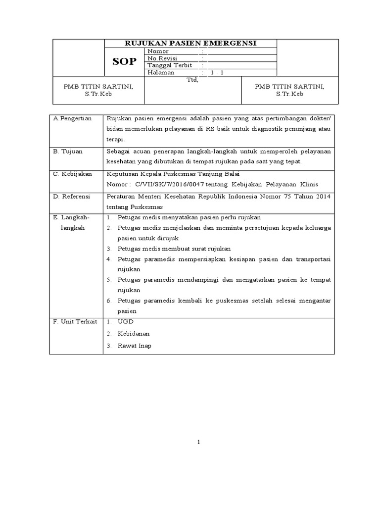 Sop Rujukan Pasien Emergensi | PDF