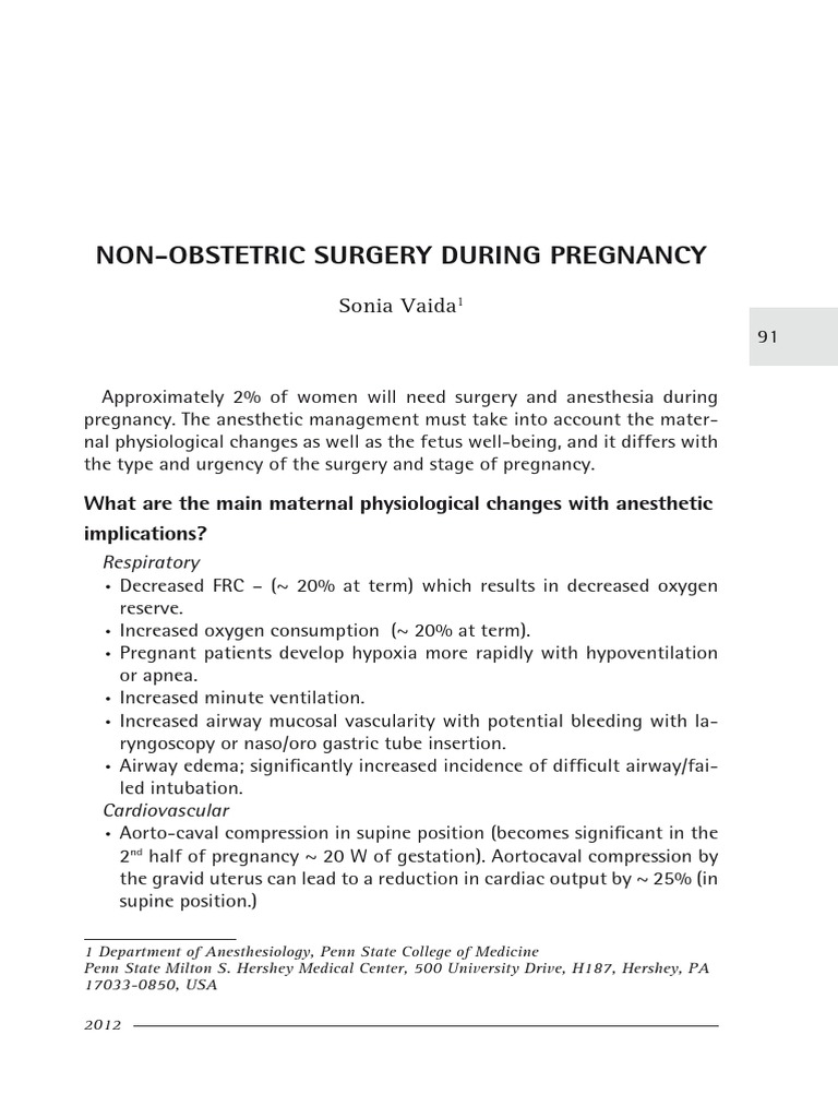21 Non-Obstetric Surgery During Pregnancy | PDF | Pregnancy | Anesthesia