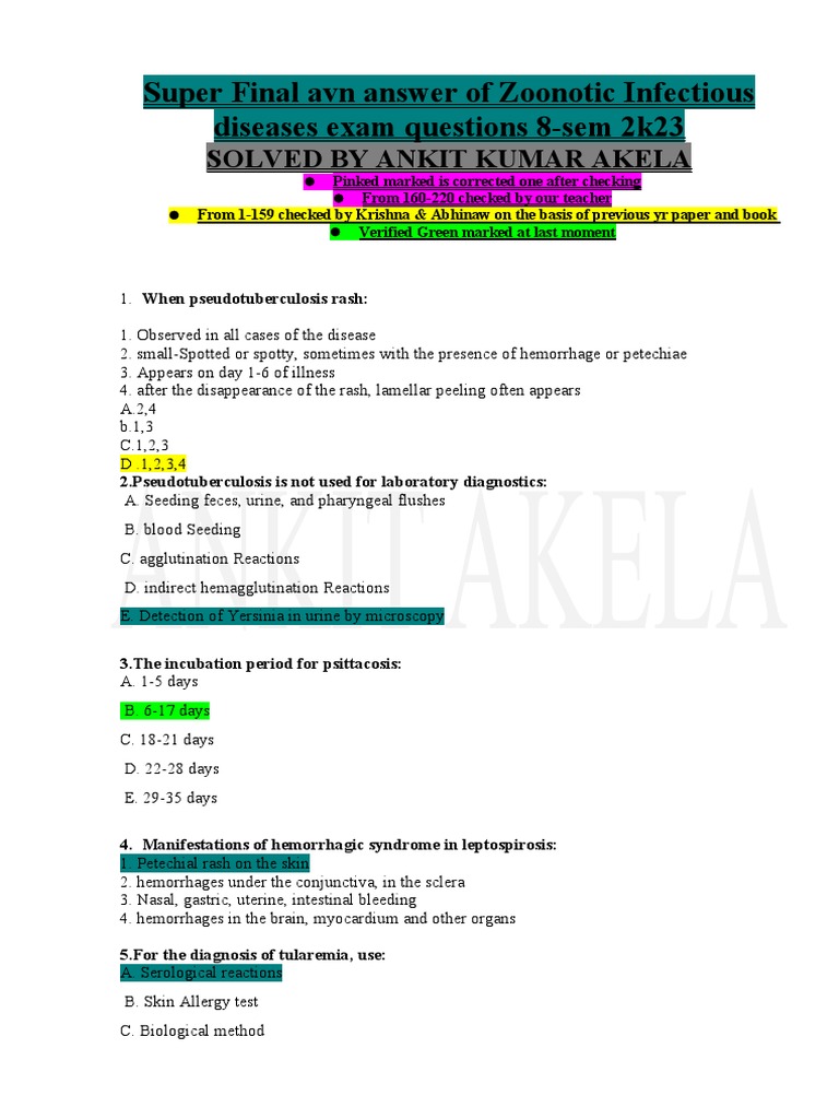 Super Final 220-Zoonotic Infectious Diseases Exam Questions 8 SOLVED by ...