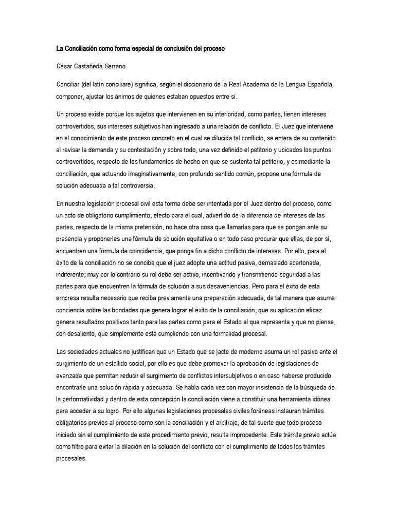 La Conciliación Como Forma Especial de Conclusión Del Proceso | PDF ...