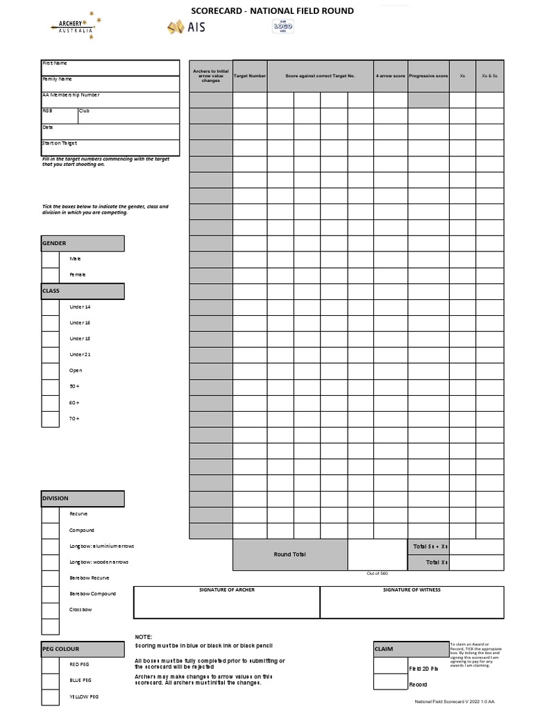 National Field Scorecard V 2022 1.0 AA | PDF | Archery | Hunting