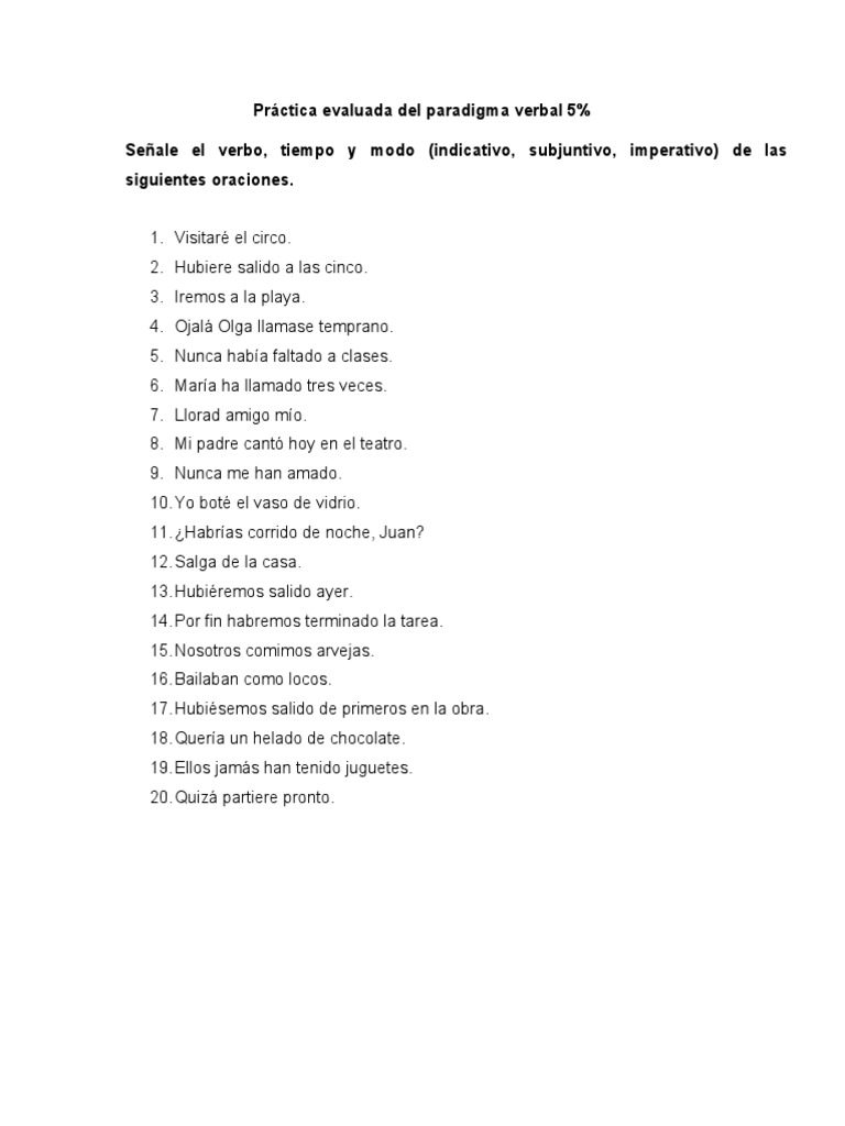 Práctica Del Paradigma Verbal | PDF