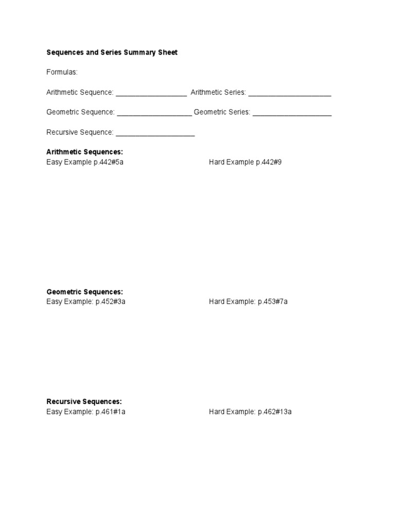 Sequences and Series Summary Sheet | PDF