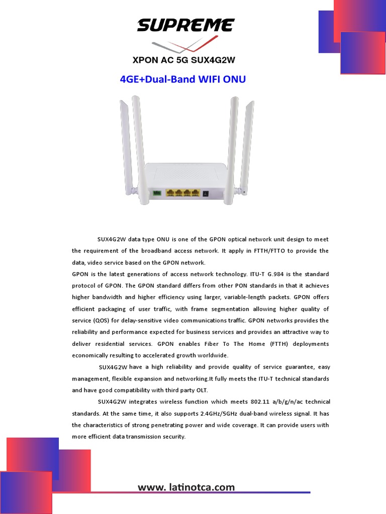 4GE+Dual-Band WIFI ONU: Xpon Ac 5G Sux G2W | PDF | Computer Network ...