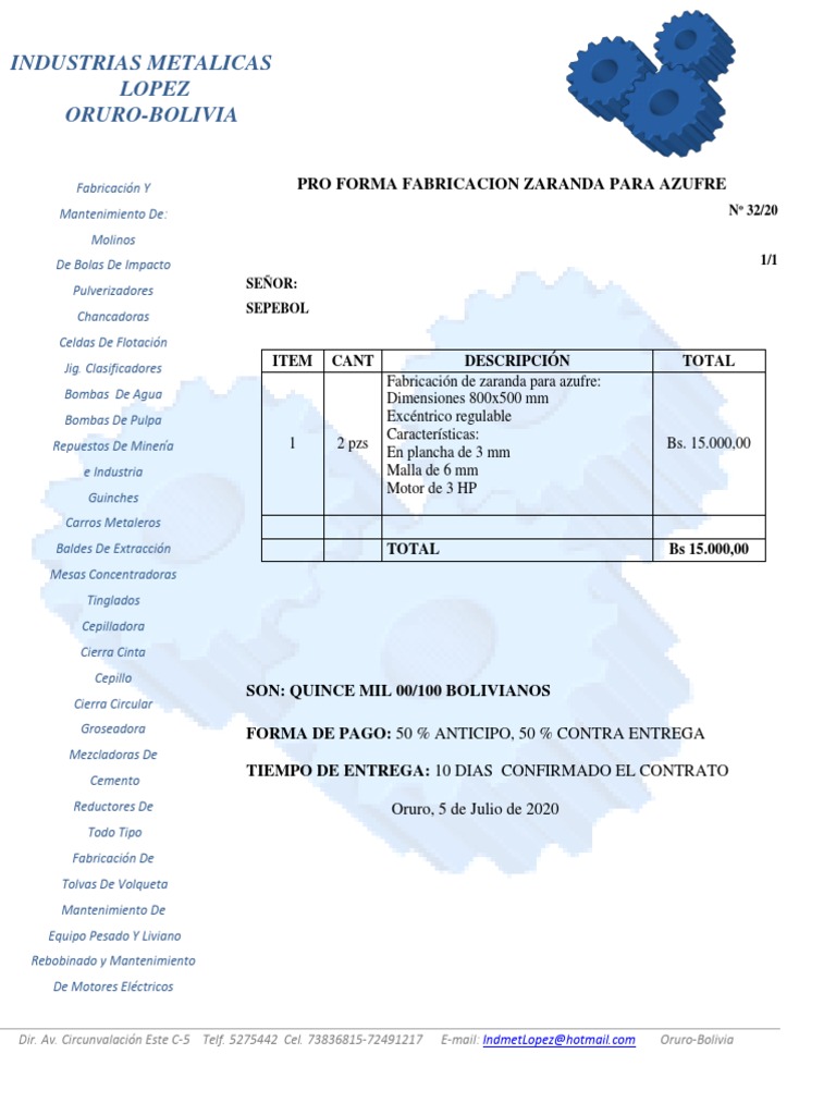 Proforma Zaranda | PDF