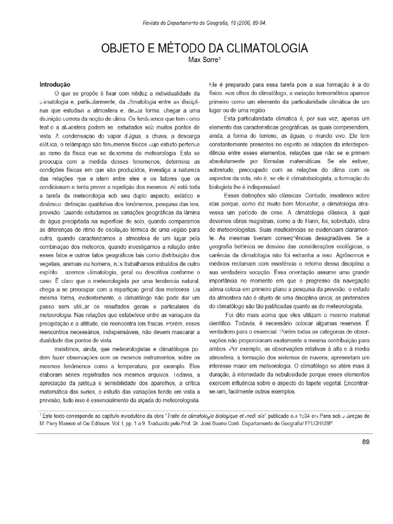 SORRE M Objeto E M todo Da Climatologia RDGUSP 2006 89 94 PDF