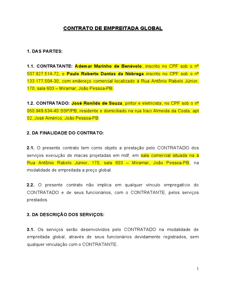 CONTRATO GLOBAL - MODELO Terceirizados | PDF | Economias | Doutrina