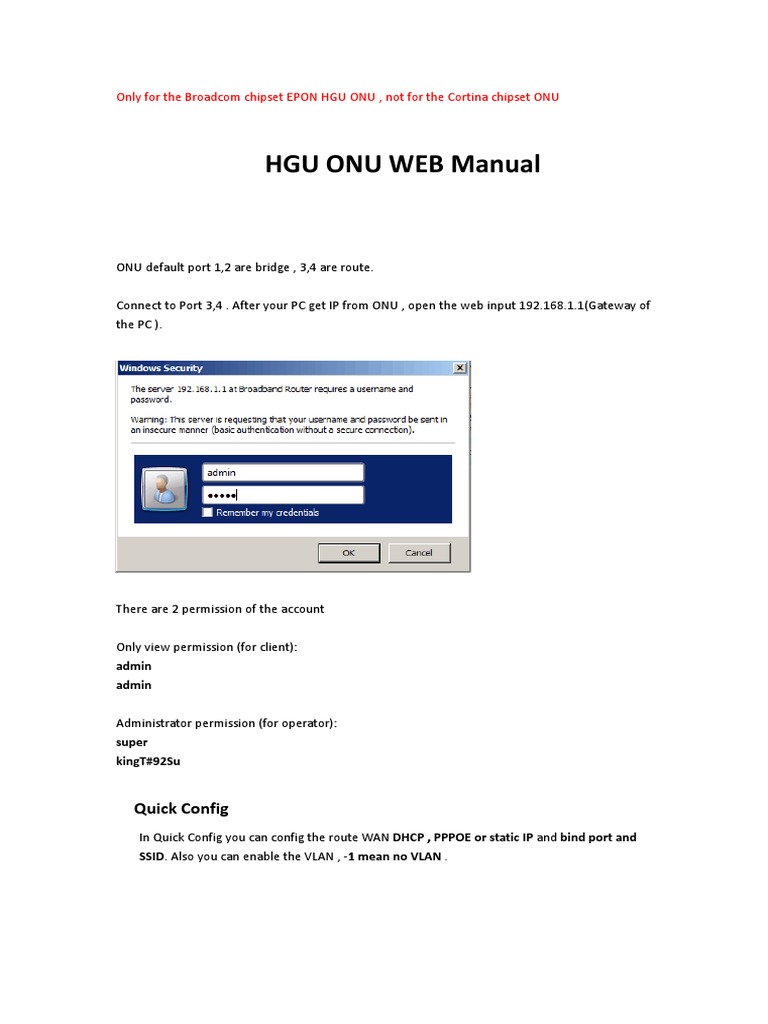 HGU ONU WEB Manual09v1.0 | PDF