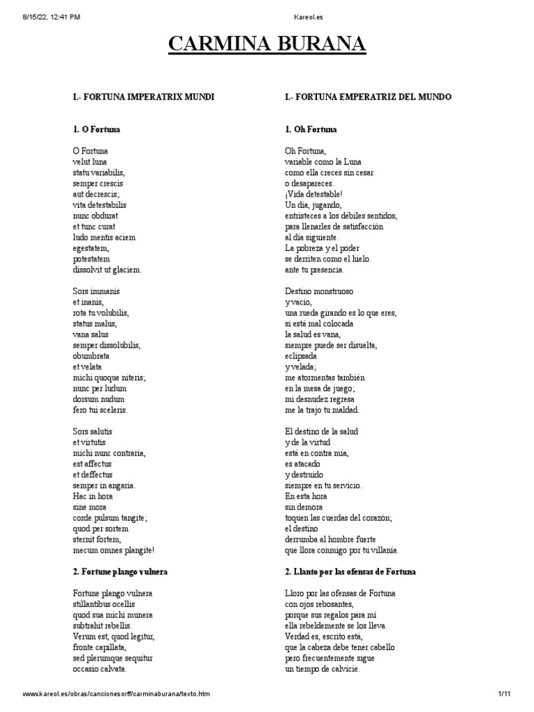 Texto Carmina Burana de Kareol | Descargar gratis PDF | Alcohol | Recreación