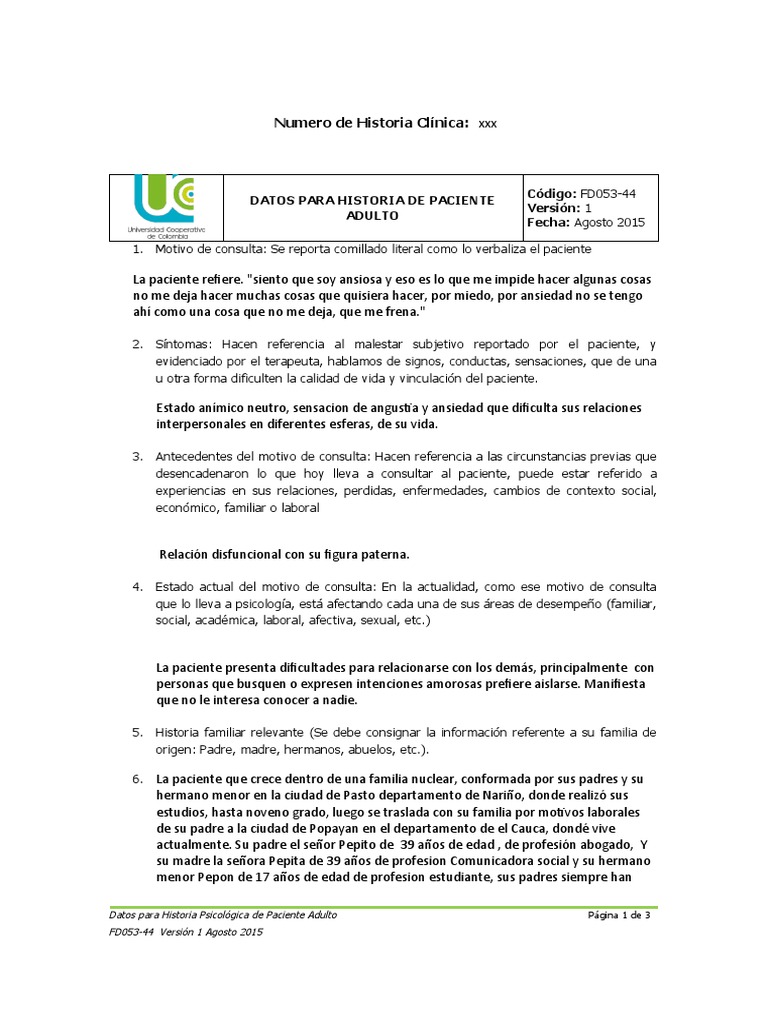 Caso Clinico - DX Psicodinamico Operacionalizado OPD2 | PDF | Depresión ...