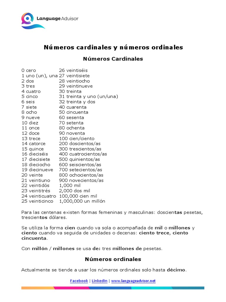 Números Cardinales y Ordinales en Español | PDF
