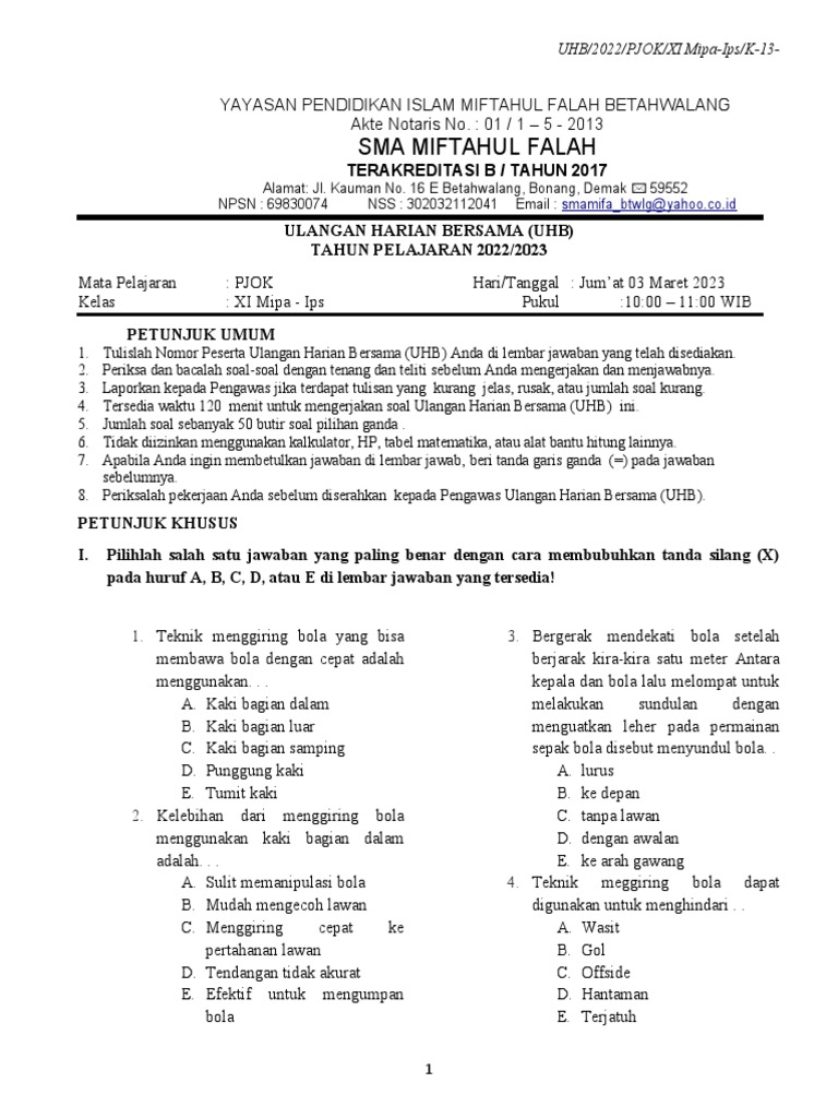 Soal Pjok Kelas XI | PDF