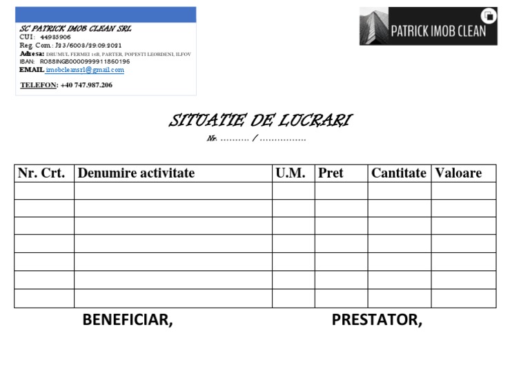 Situatie de Lucrari: Beneficiar, Prestator | PDF