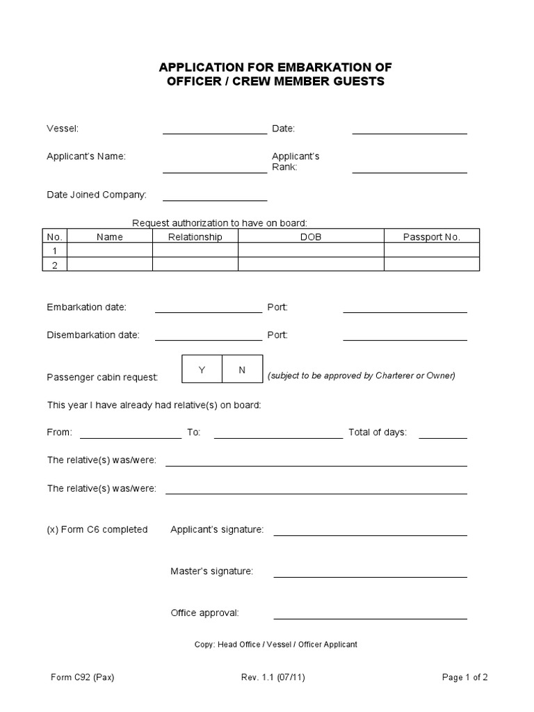 c92 Application For Embarkation of Relatives | PDF