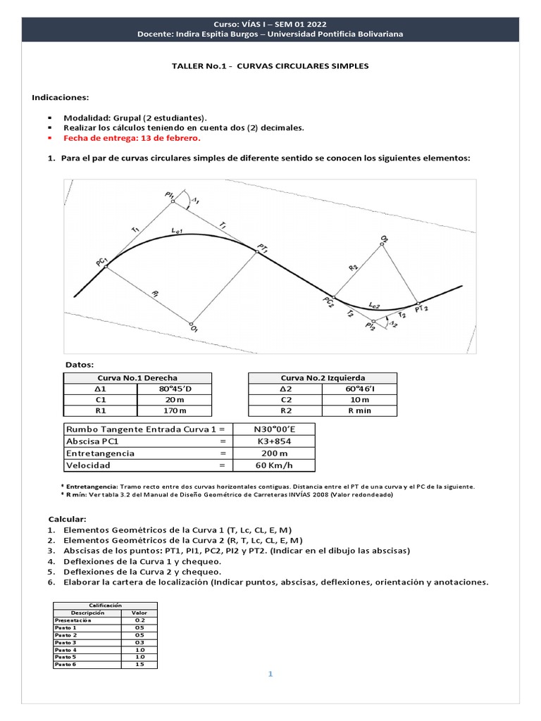 Taller de Curvas Circulares Simples | PDF
