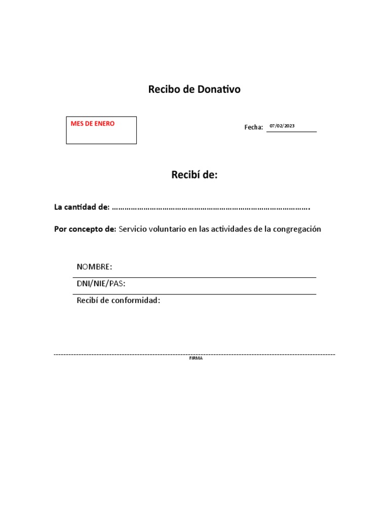 Modelo De Recibo De Donación