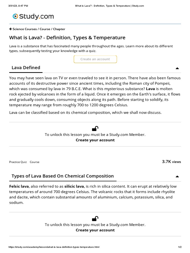 What Is Lava - Definition, Types & Temperature | PDF | Lava | Earth ...