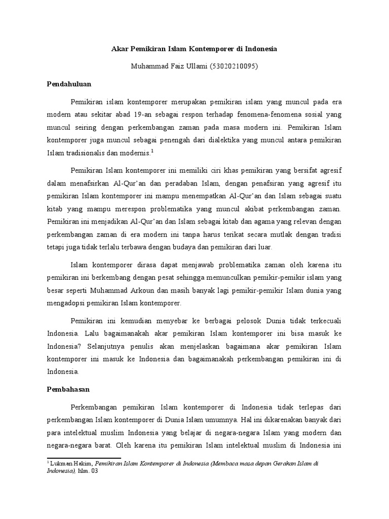 Akar Pemikiran Islam Kontemporer Di Indonesia Faiz Tugas Nitip-1 | PDF