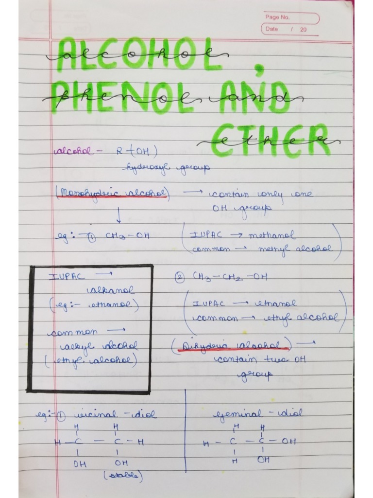 Alcohol Phenol and Ether Notes Cbse | PDF
