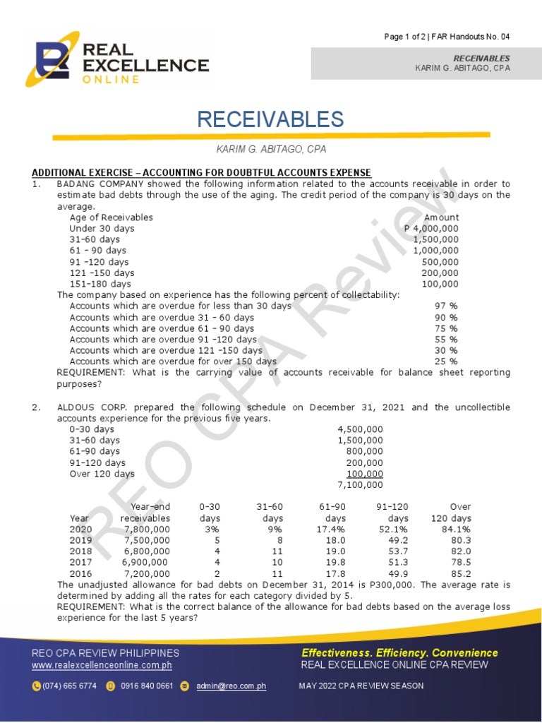 04 Receivables - Additional Drills | PDF | Credit | Finance & Money Management