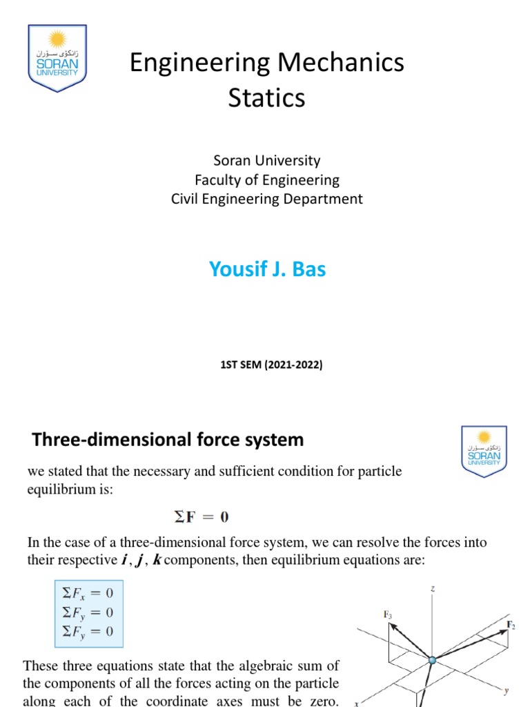2 Three Dimensional Force System Pdf Force Equations