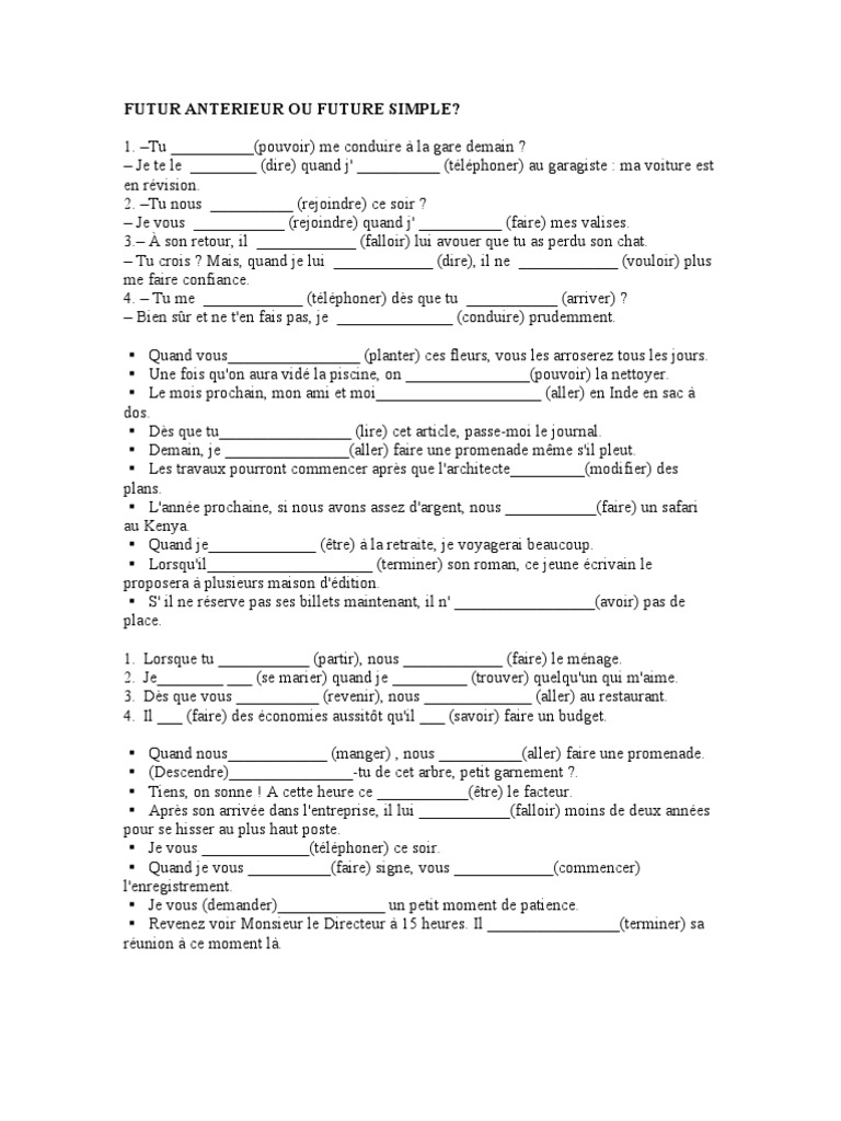 Futur Anterieur Ou Future Simple | PDF
