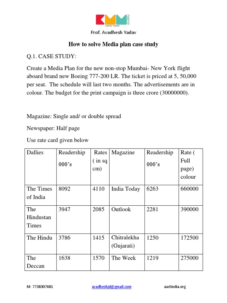 How To Solve Media Plan Case Study: Prof. Avadhesh Yadav | PDF | Mass ...