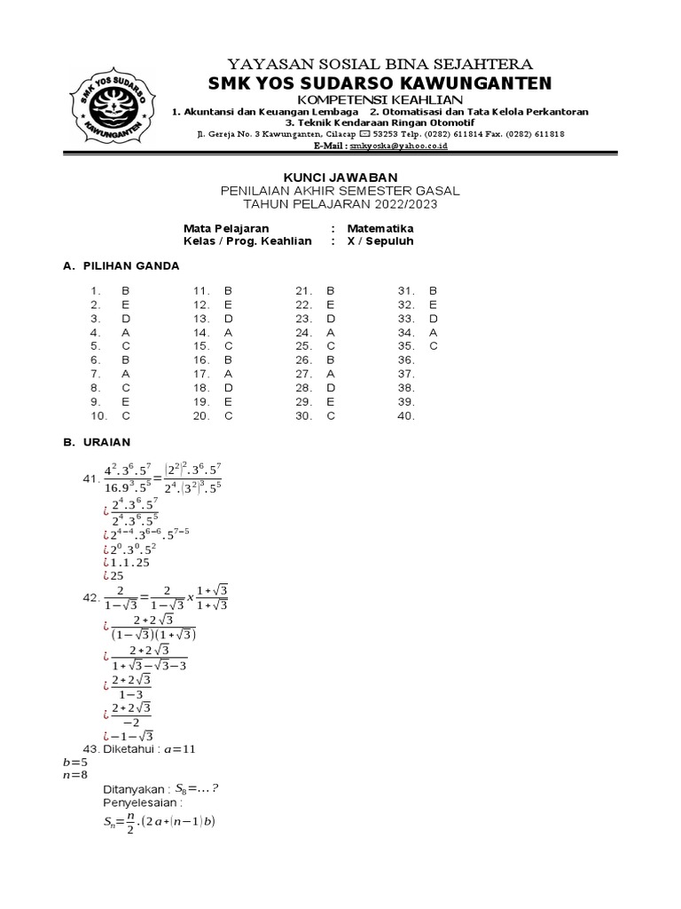 Kunci Jawaban Soal PAS 2022-2023 | PDF