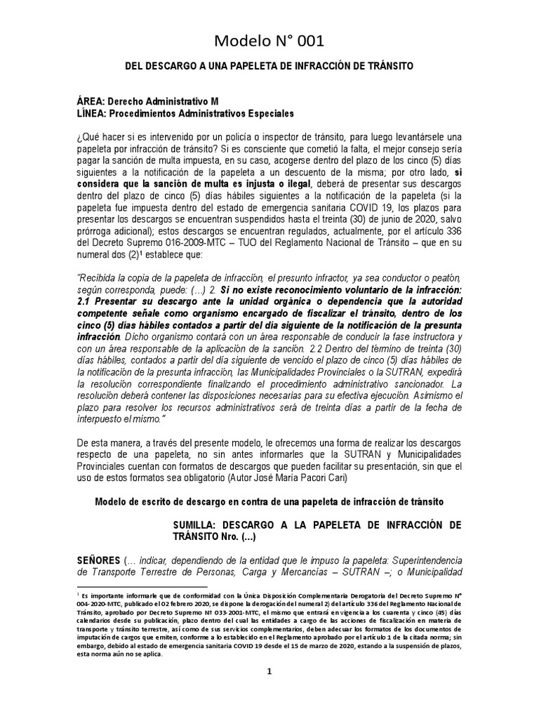 Modelo Descargo A | PDF | Multa (pena) | Justicia