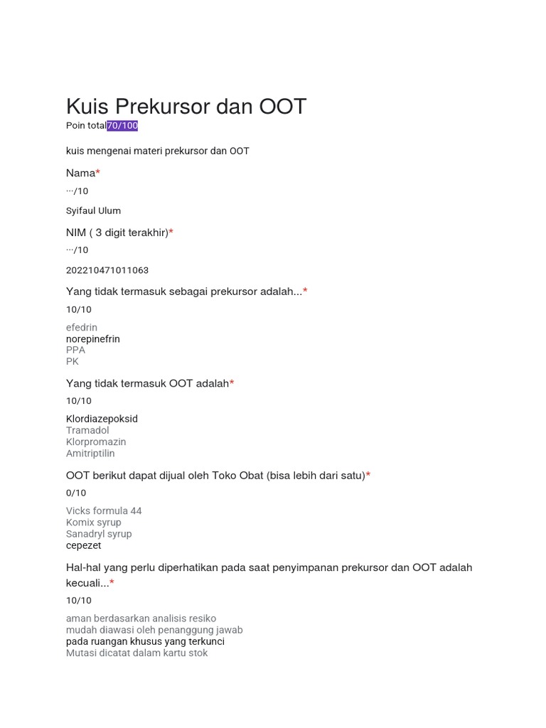 Kuis Prekursor Dan OOT | PDF