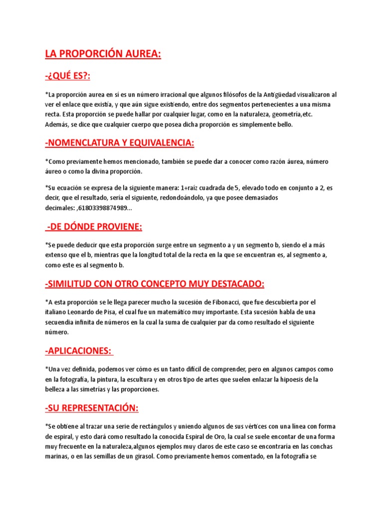 Trabajo de La Proporcion Aurea | PDF | Matemáticas | Conceptos matemáticos
