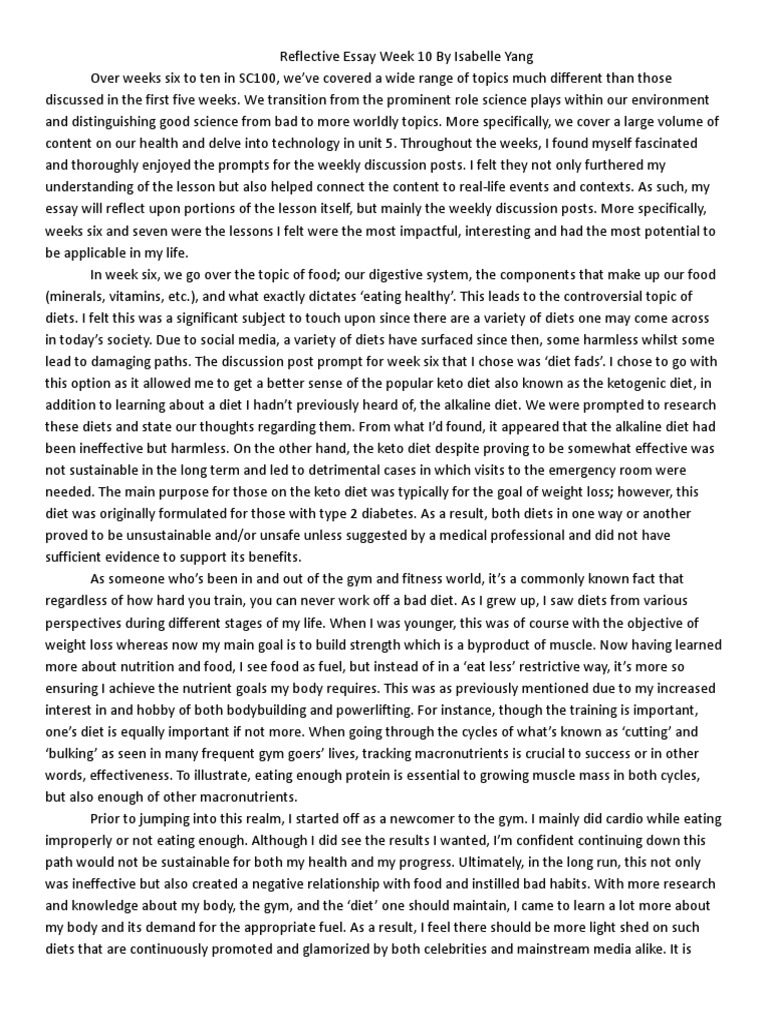 Reflective Essay Week 10 - Isabelle Yang | PDF | Dieting | Low ...