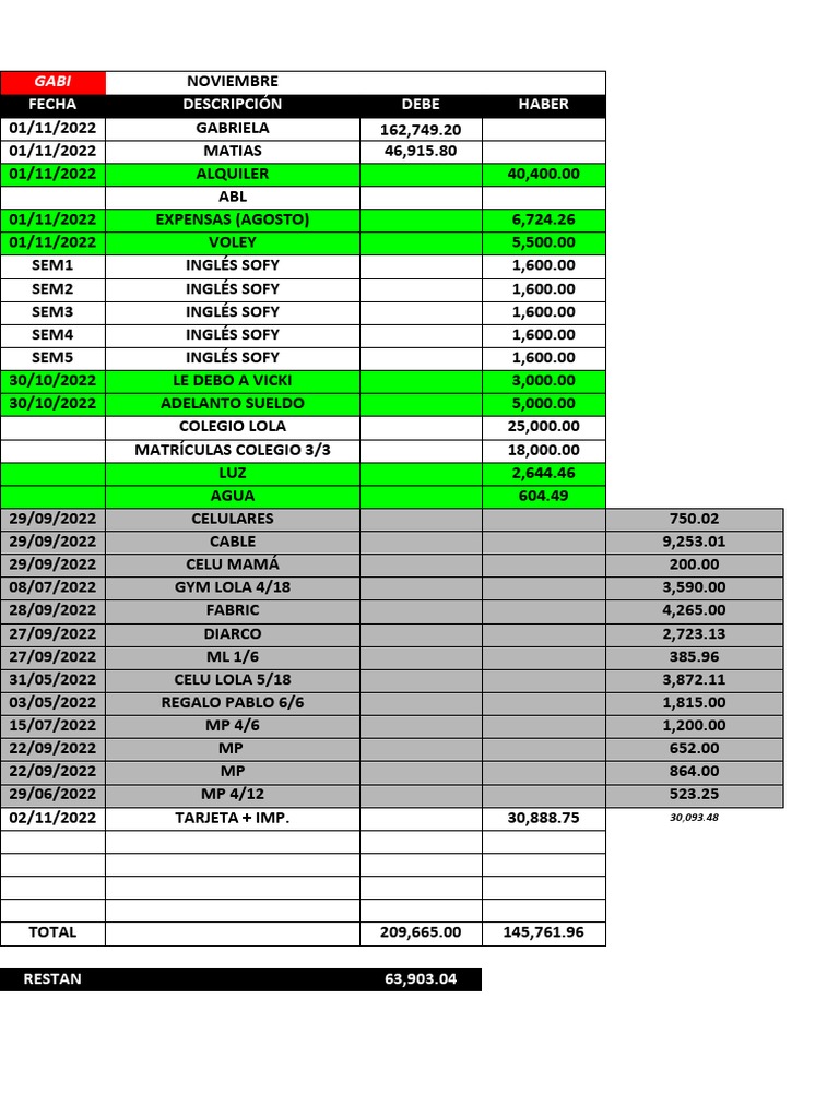 Resumen de Gastos y Ingresos GABI y LORE | PDF