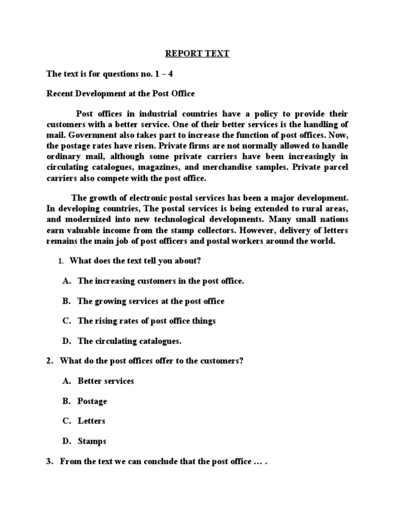 Soal Report Teks | PDF | United States Postal Service | Mail