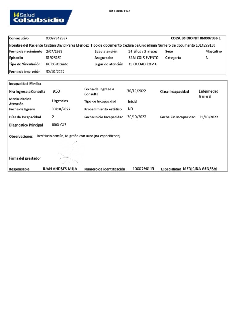 Incapacidad Cafam | PDF