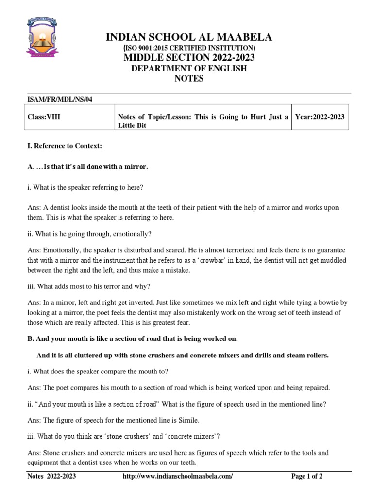 English Class 8 Notes Indian School Al Maabela | PDF | Dentist