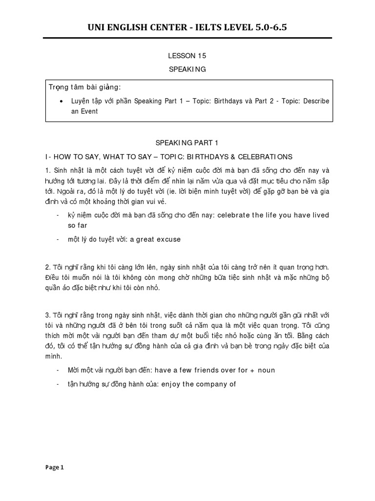 Handout - Lesson 15 - Speaking - Describe An Event - v2 | PDF