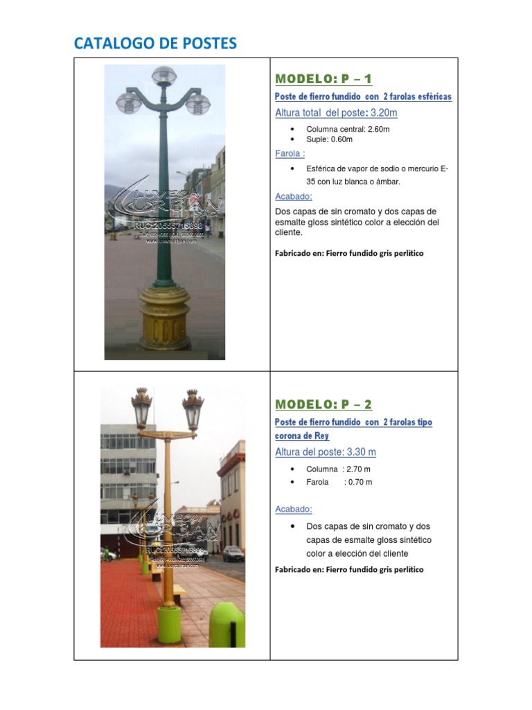 Catalogo de Postes Ornamentales 2021 | PDF | Luz de la calle | Diseño ...