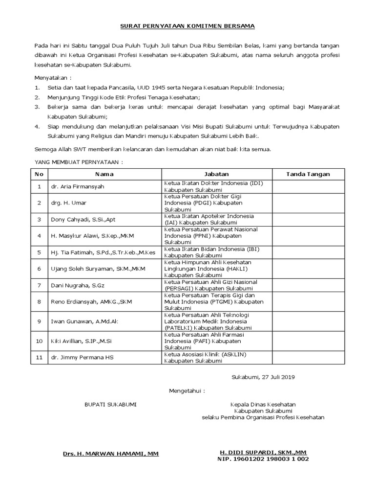 Surat Pernyataan Komitmen Bersama | PDF